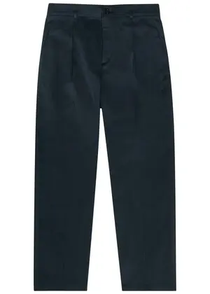 Valentino Garavani Logo-embroidered Cotton Gabardine Trousers - Navy