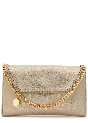 Stella McCartney Falabella Metallic Faux Suede Wallet-on-chain - Silver