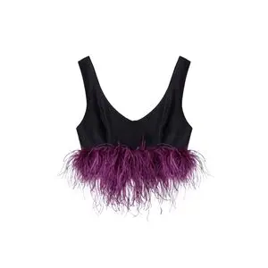 LITA COUTURE Feather Trimmed Top - Black