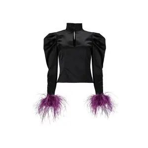 LITA COUTURE Taffeta Blouse With Feathers - Black