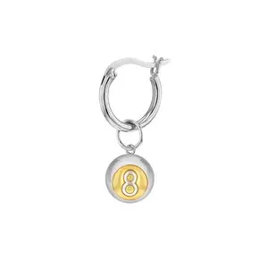 TRUE ROCKS Sterling & 18kt Gold Plated 2 Tone Mini 8 Ball Charm On Hoop - Silver