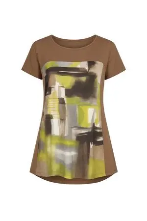 CONQUISTA Abstract Print Jersey Top In Viscose-elastane Blend - Brown