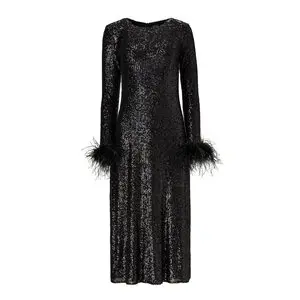LITA COUTURE Open Back Sequin Dress With Feathers