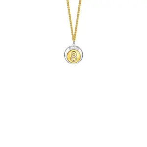 TRUE ROCKS Gold / Silver 8 Ball Pendant 2tone Sterling Silver & 18kt Gold Plated On Gold Chain - Gold/silver