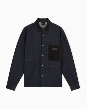 Armani Exchange Oversized Shirt In Stretch Cotton Denim - Blue