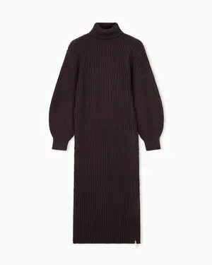 Armani Exchange Slim Fit Dress In Knitted Virgin Wool And Acrylic - Brown