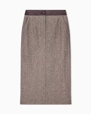 Armani Exchange Slim Fit Herringbone Virgin Wool And Silk Skirt