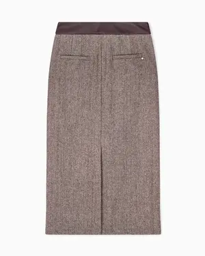 Armani Exchange Slim Fit Herringbone Virgin Wool And Silk Skirt