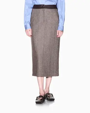 Armani Exchange Slim Fit Herringbone Virgin Wool And Silk Skirt