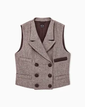 Armani Exchange Double Breasted Waistcoat In Herringbone Virgin Wool And Silk Blend