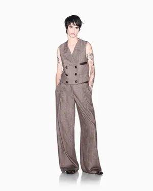 Armani Exchange Double Breasted Waistcoat In Herringbone Virgin Wool And Silk Blend