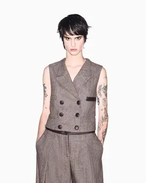 Armani Exchange Double Breasted Waistcoat In Herringbone Virgin Wool And Silk Blend