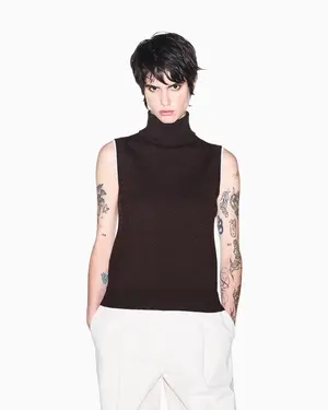 Armani Exchange Slim Fit Knit Top In Viscose Wool And Cashmere - Brown