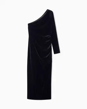 Armani Exchange One-shoulder Stretch Velvet Maxi Dress
