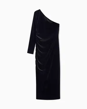 Armani Exchange One-shoulder Stretch Velvet Maxi Dress