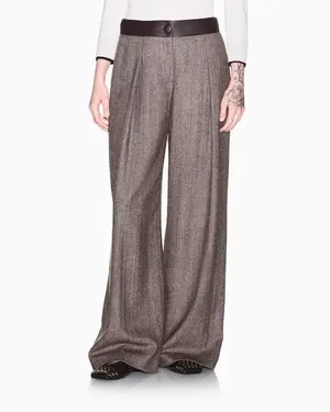 Armani Exchange Relaxed Fit Trouser In Herringbone Virgin Wool And Silk