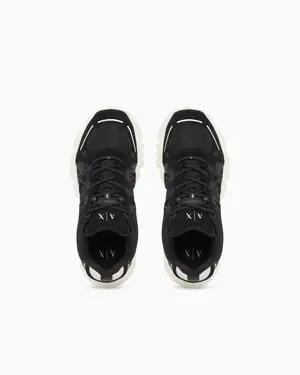 Armani Exchange Mesh And Suede Lace-up Sneakers - Black