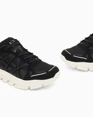 Armani Exchange Mesh And Suede Lace-up Sneakers - Black