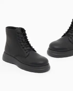 Armani Exchange Matte Action Leather Lace-up Boots