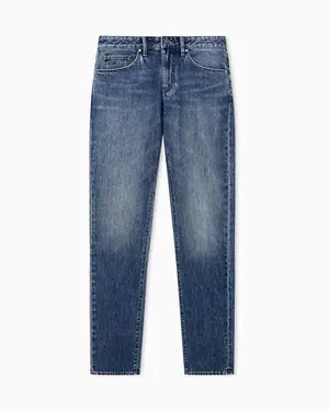 Armani Exchange Slim-fit 5-pocket Pant In Comfort Denim With Leather Label - Blue