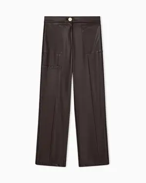 Armani Exchange Oversized Fit Trousers In A Coated Fabric With Rib Details - Brown