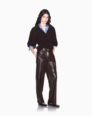 Armani Exchange Coated Fabric Oversized Fit Trousers With Rib Details