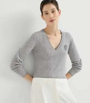 Brunello Cucinelli Cotton Ribbed V-neck Sweater