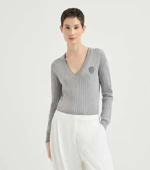 Brunello Cucinelli Cotton Ribbed V-neck Sweater