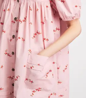 GANNI Cotton Blend Floral Mini Dress With Ruffled Sleeves
