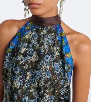Dries Van Noten Printed Halterneck Silk Twill Top