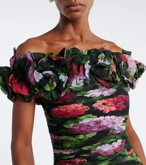 Carolina Herrera Floral-applique Floral Draped Silk Gown
