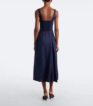 Faithfull The Brand Adalee Pleated Shirred Linen Midi Dress