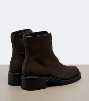 THE ROW Suede Zip Up Ankle Boots - Brown