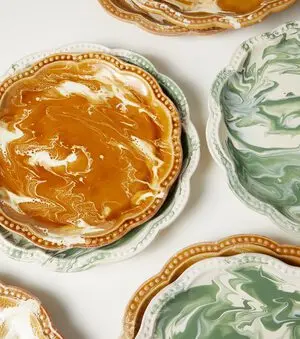 CABANA Marbled Set Of 2 Ceramic Dessert Plates