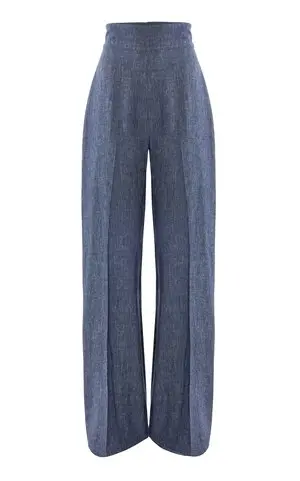Carolina Herrera High-rise Linen-cashmere Blend Wide-leg Pants - Blue