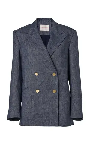 Carolina Herrera Double-breasted Linen-cashmere Blend Blazer - Blue