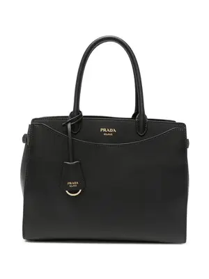 Prada Large Leather Tote With Gold-tone Hardware - Black