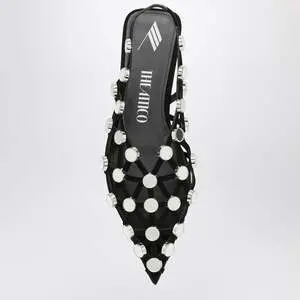 Attico Leather Strappy Ballerina Flats With Mirror Embellishments