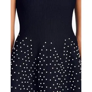 Sandro Beaded Contrast-skirt Knitted Mini Dress