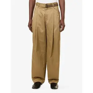 Sacai Double-pleated Wide-leg Cotton Chinos