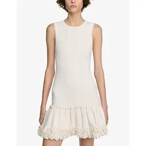 Sandro Floral-embellished Pleated-hem Knitted Mini Dress