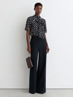 REISS Polka-dot Tie-neck Blouse
