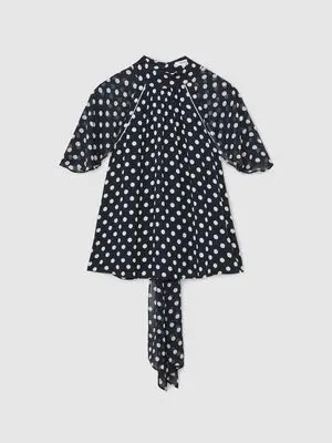 REISS Polka-dot Tie-neck Blouse