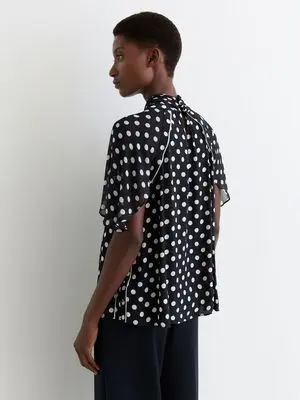 REISS Polka-dot Tie-neck Blouse