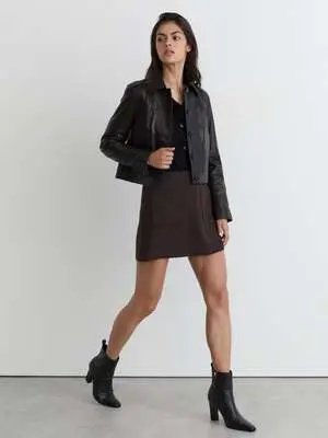 REISS Leather Chisel-toe Block-heel Ankle Boots - Black
