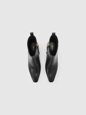REISS Leather Chisel-toe Block-heel Ankle Boots - Black