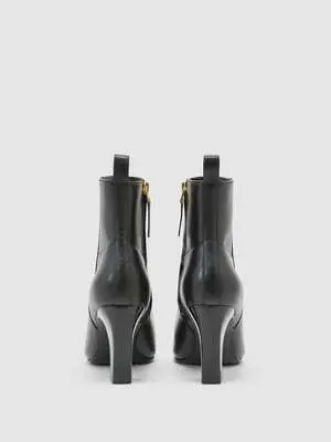 REISS Leather Chisel-toe Block-heel Ankle Boots - Black