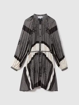 REISS Printed Pleated Mini Dress