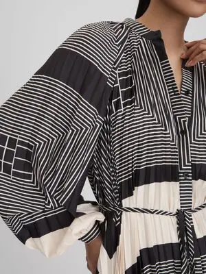 REISS Printed Pleated Mini Dress
