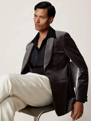 REISS Single-breasted Velvet Blazer Tailored-fit - Grey